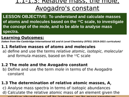 Physical Chemistry #1: Relative mass, the mole and Avogadro's constant (slides & student led ...