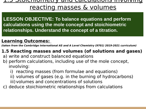 Physical Chemistry #3: Stoichiometry and Reacting Masses and Volumes ...