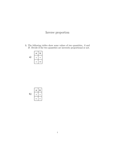 Inverse proportion worksheet no 2 (with solutions) | Teaching Resources