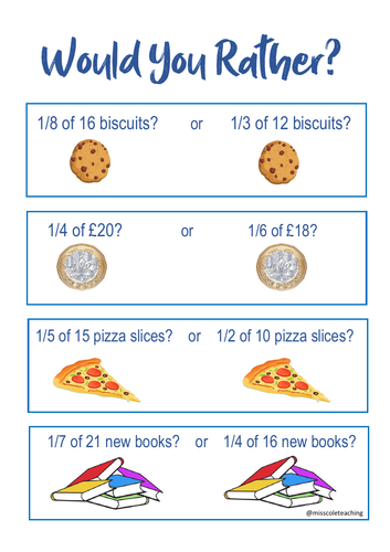 Would you rather? Fractions of amounts | Teaching Resources