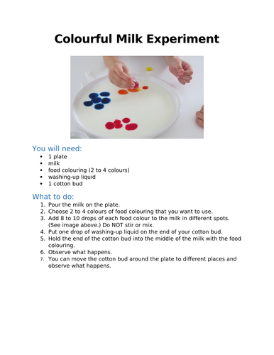 Colourful Milk Experiment | Teaching Resources