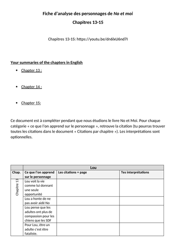No et moi Chapitres 13-15 | Teaching Resources