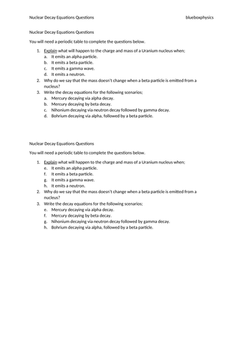Nuclear Decay Equations - Unit 4 - L6 - GCSE Physics | Teaching Resources