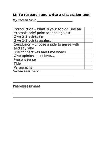 Discussion Text - Success Criteria | Teaching Resources