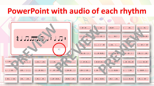 Music Rhythm Cards 4 - 50 Cards with Audio files and 10 PowerPoint ...