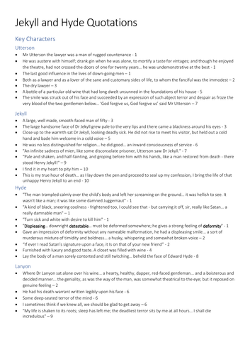 Jekyll and Hyde Quotations Pack | Teaching Resources