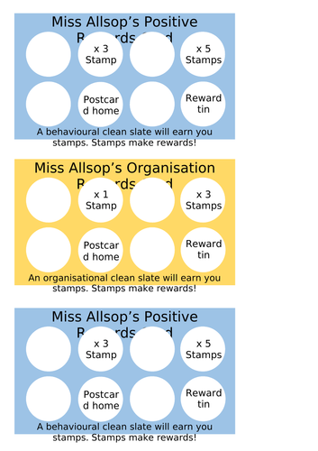 Behaviour and Organisation Rewards Loyalty Stamp Cards | Teaching Resources