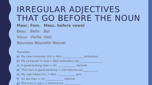 Irregular adjectives oral activities French | Teaching Resources
