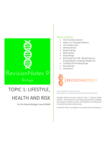 A Level Biology - Edexcel Topic 1 Notes | Teaching Resources