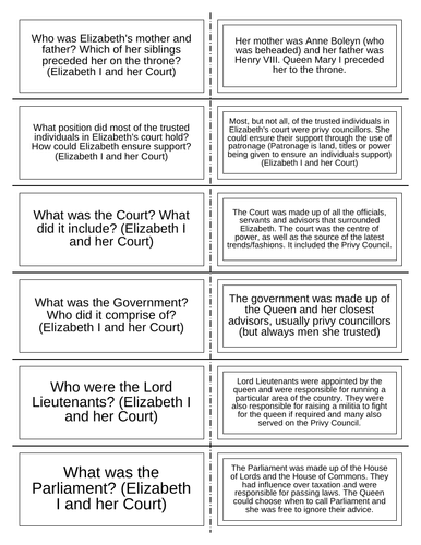 AQA GCSE HISTORY ELIZABETH I FLASHCARDS | Teaching Resources
