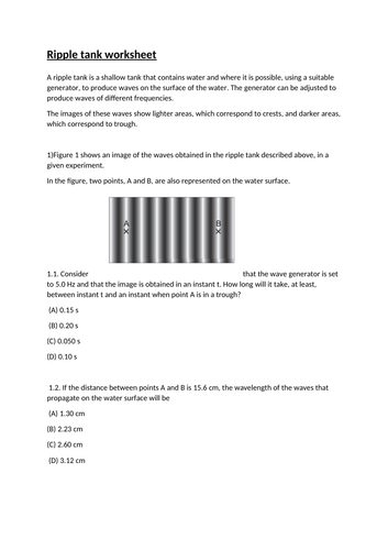 Ripple tank worksheet | Teaching Resources