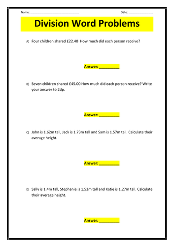 Division Word Problems | Teaching Resources