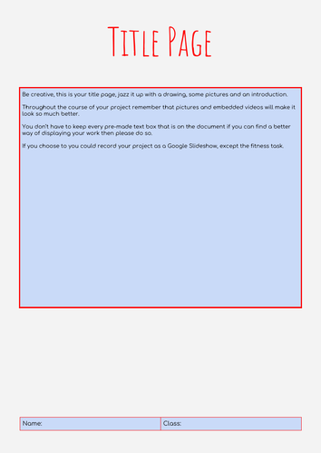 PE Sport Project | Fitness | KS3 | Virtual | Homework | Teaching Resources