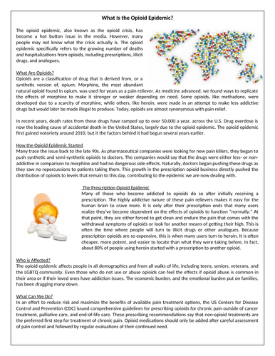 What Is the Opioid Epidemic? - Reading Comprehension Informational Text ...