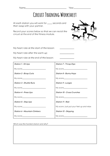 PE Fitness | Circuit Training Cards and Worksheet | Teaching Resources