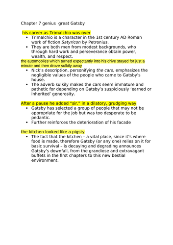 A-LEVEL English Lit. Great Gatsby notes | Teaching Resources