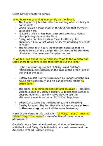 A-LEVEL English Lit. Great Gatsby notes | Teaching Resources