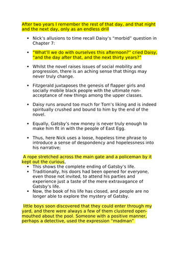 A-LEVEL English Lit. Great Gatsby notes | Teaching Resources