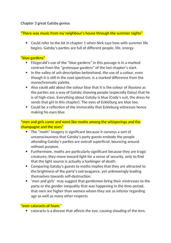 A-LEVEL English Lit. Great Gatsby notes | Teaching Resources