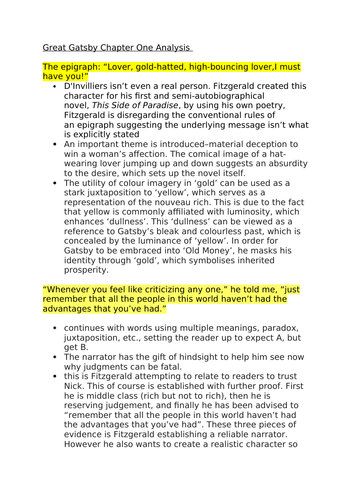 A-LEVEL English Lit. Great Gatsby notes | Teaching Resources
