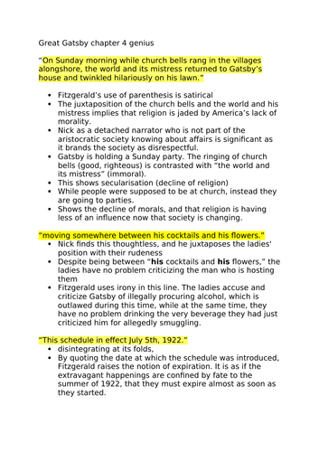 A-LEVEL English Lit. Great Gatsby notes | Teaching Resources