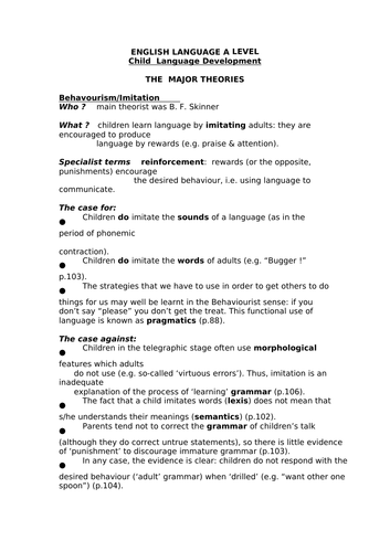 A level English Major Theories of Child Language Development: For and ...