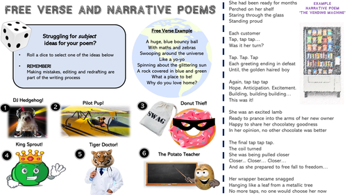Free verse and narrative poems prompt and model texts | Teaching Resources