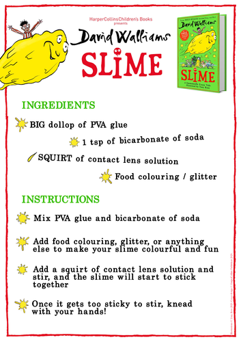 David Walliams - Slime Activity Sheets | Teaching Resources