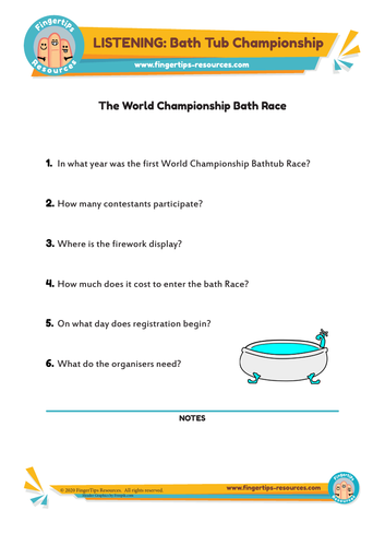 Bath Tub Championship - ESL Listening Activity | Teaching Resources