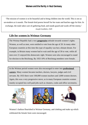 Women in Weimar & Nazi Germany - EDEXCEL 9-1 | Teaching Resources