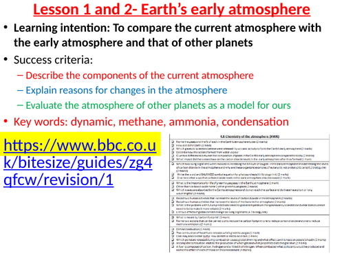 Online tasks- 4.9 The Earth's Atmosphere | Teaching Resources