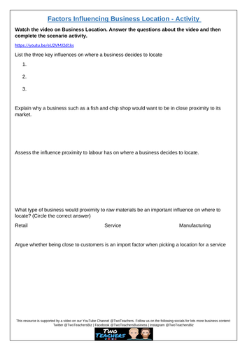 Factors Influencing Business Location | Worksheet and Video | Teaching ...