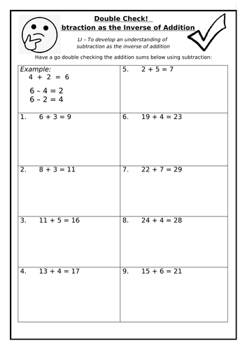 Subtraction as the Inverse of Addition - KS1/LKS2 | Teaching Resources
