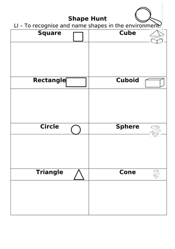 Shape Hunt Recording Worksheet | Teaching Resources