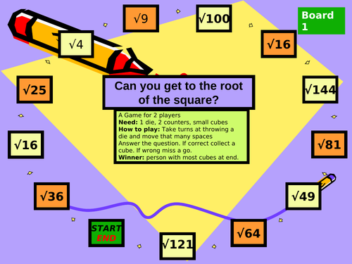 Fun, Fun Fun: Quizzes and Game Boards **Squares and Square Roots ...