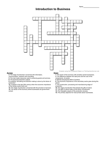 Introduction to Business Crossword | Teaching Resources