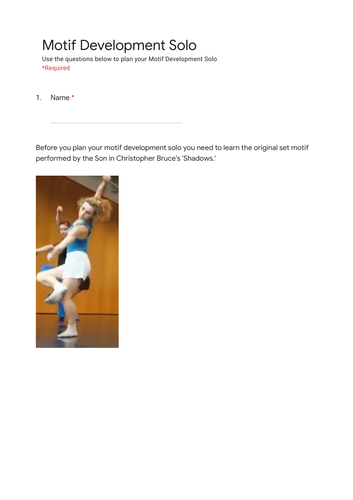 'Shadows' Motif Development Task for AQA GCSE Dance | Teaching Resources