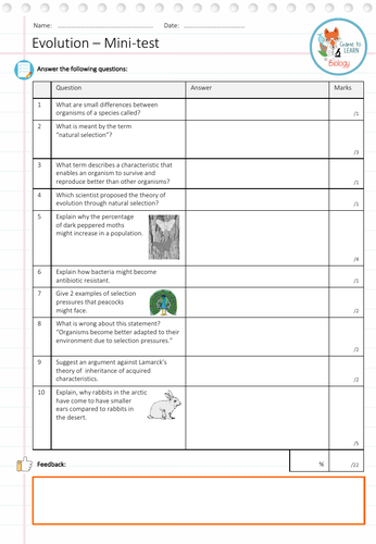 Evolution - Mini-test (KS4) | Teaching Resources