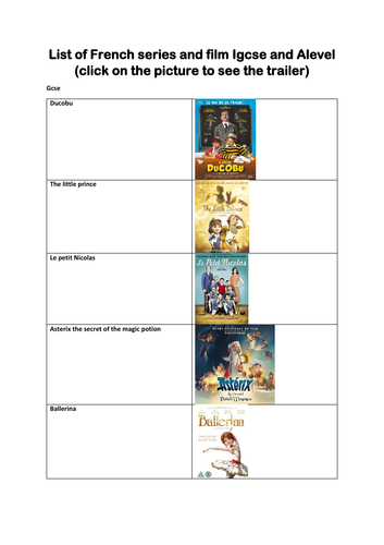 French movies and series for gsce and alevel | Teaching Resources