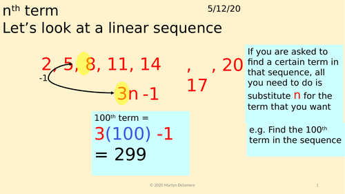 Linear Sequences Nth Term Teaching Resources
