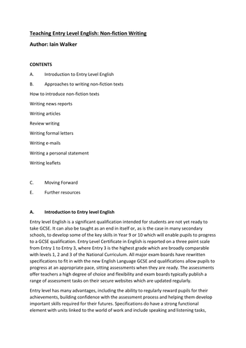 How to Teach Entry Level English: Non-fiction writing | Teaching Resources