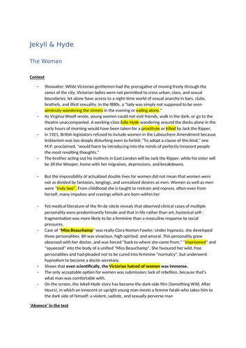 Grade 9 Exemplary Notes for Dr Jekyll and Mr Hyde | Teaching Resources