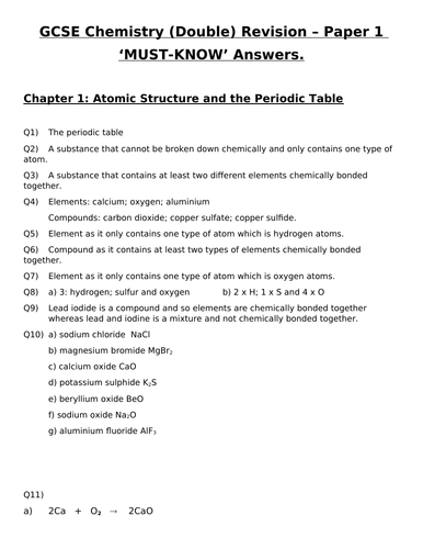 GCSE Chemistry Revision - Topic 1 Atomic Structure and the Periodic ...
