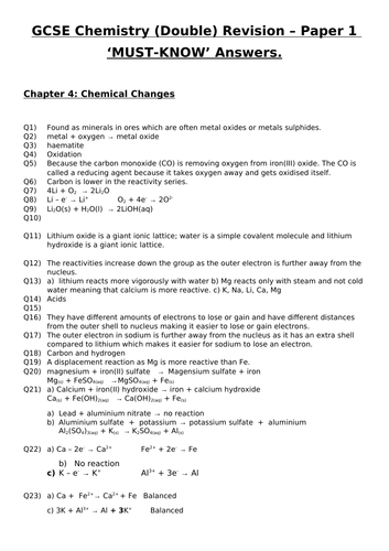 GCSE Chemistry (Double) Revision - Topic 4 Chemical Changes Questions ...