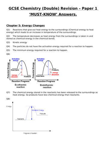 GCSE Chemistry (Double) Revision - Topic 5 Energy Changes Questions and ...