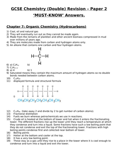 GCSE Chemistry (Double) Revision - Topic 7 Organic Chemistry Questions ...