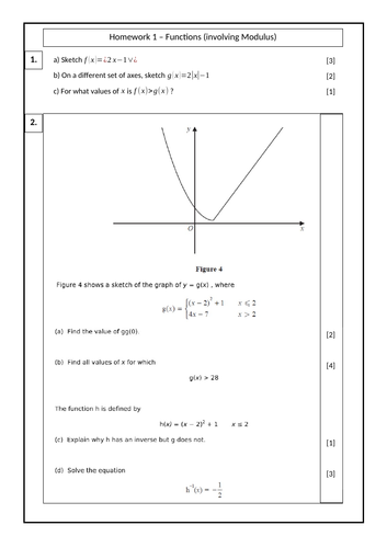 Functions (involving Modulus) Exam Questions & Answers | Teaching Resources