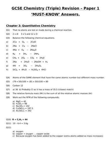 GCSE Triple Chemistry Revision - Topic 3 Quantitative Chemistry ...