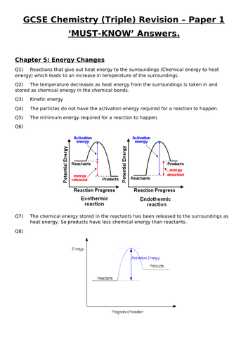 GCSE Triple Chemistry Revision - Topic 5 Energy Changes Questions and ...