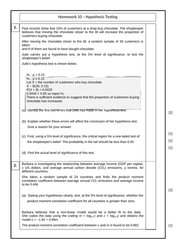 Hypothesis Testing Exam Questions & Answers | Teaching Resources